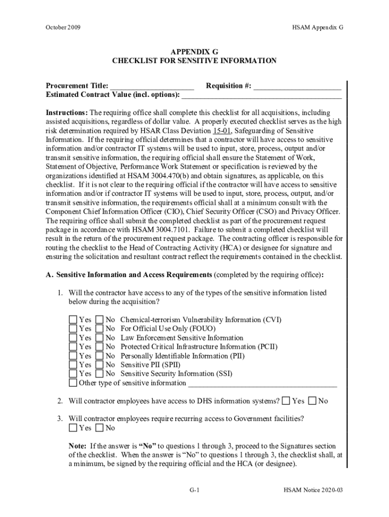 Fillable Online Appendix G Checklist for Sensitive Information Fax ...