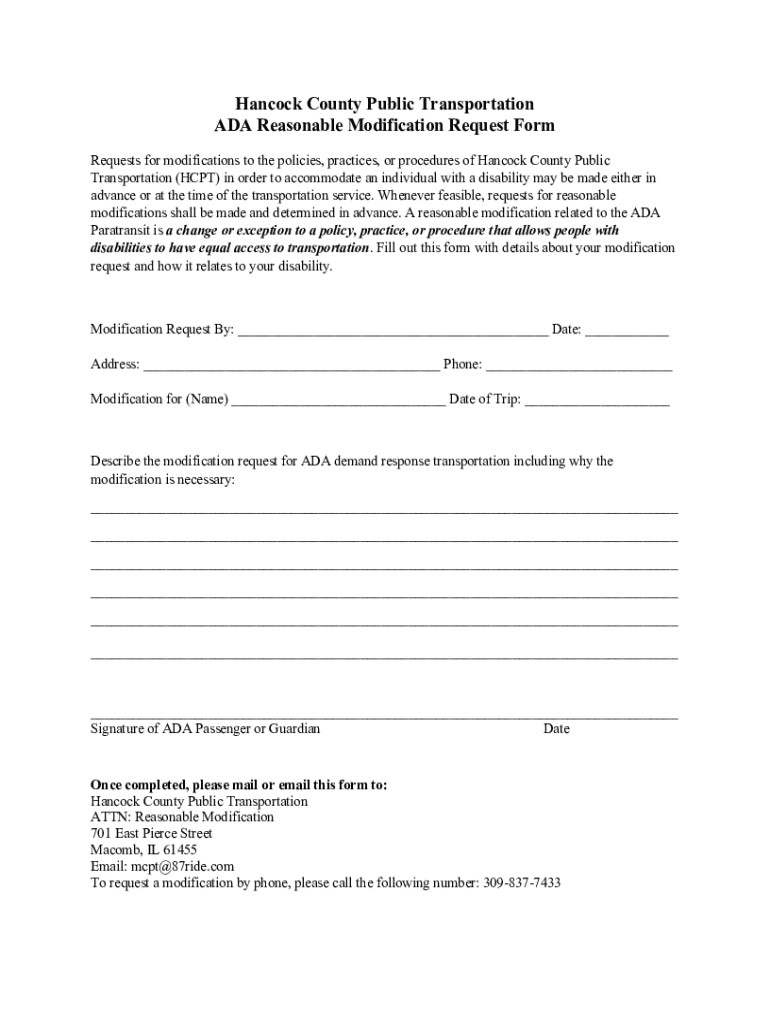 Fillable Online ADA Reasonable Modification Policy and Grievance Form ...