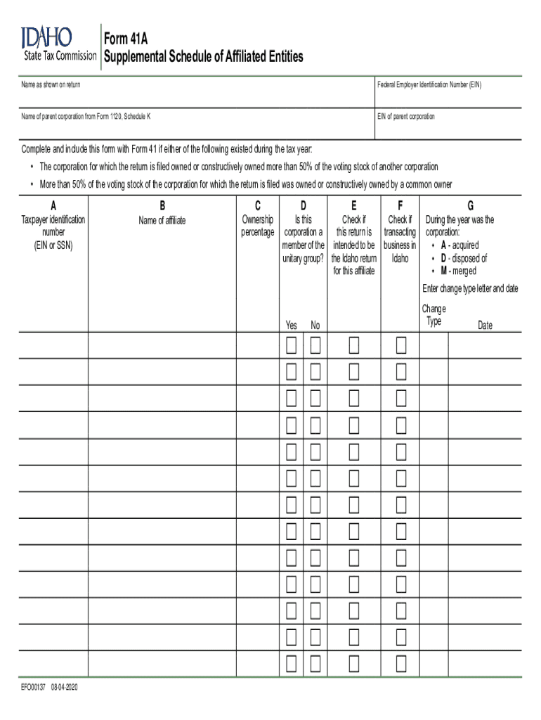 Fillable Online tax idaho Form 41a - Fill Online, Printable, Fillable ...
