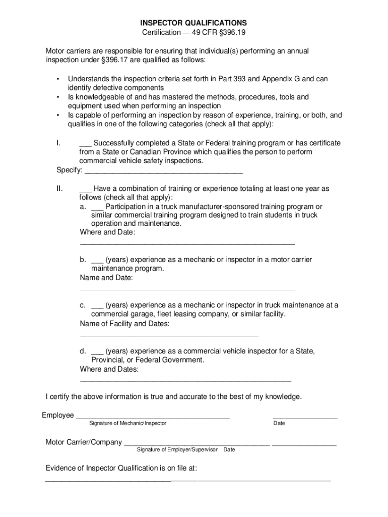Fillable Online Certification 49 CFR 396 Fax Email Print - pdfFiller