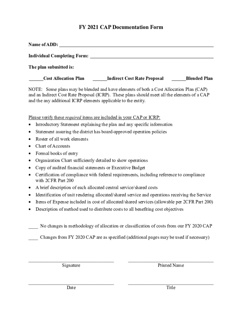 Fillable Online kydlgweb ky FY 2021 CAP Documentation Form - Kentucky ...