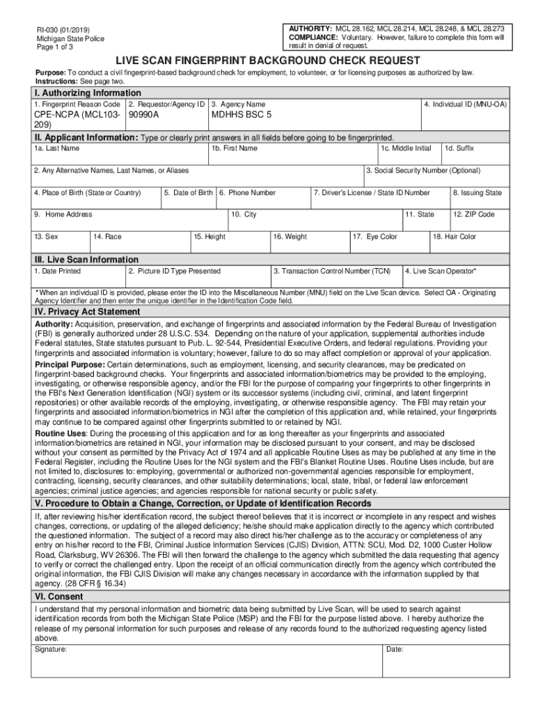Fillable Online origin-sl michigan Livescan Fingerprint Background ... Fillable Online origin-sl michigan Livescan Fingerprint Background ...