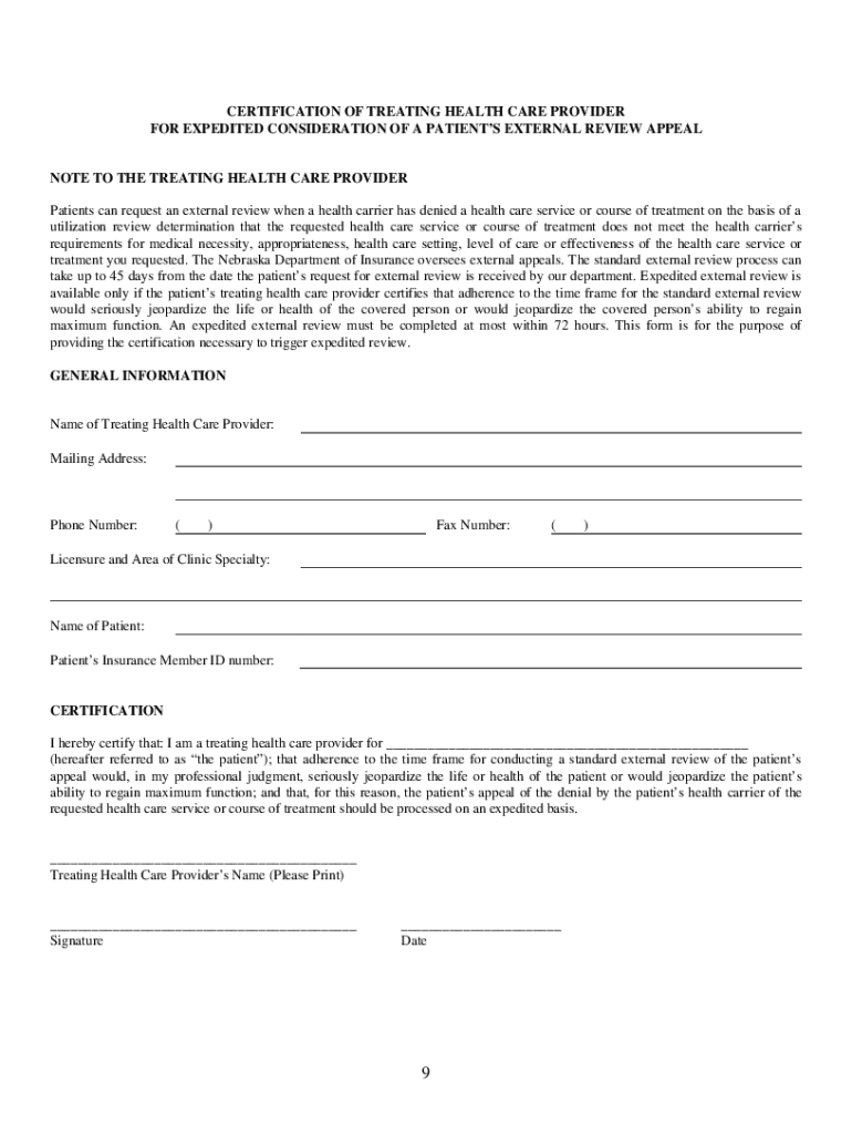 Fillable Online Treating Care Provider Form - Florida Health Insurance ...