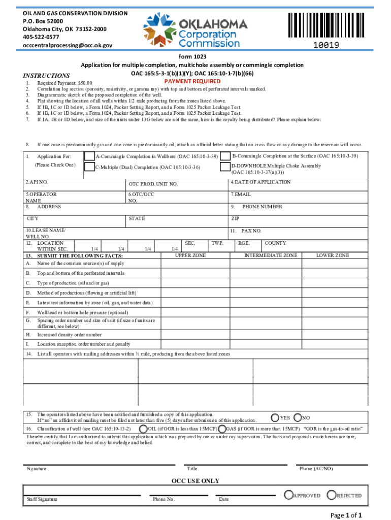 Fillable Online Application for multiple completion, multichoke ...