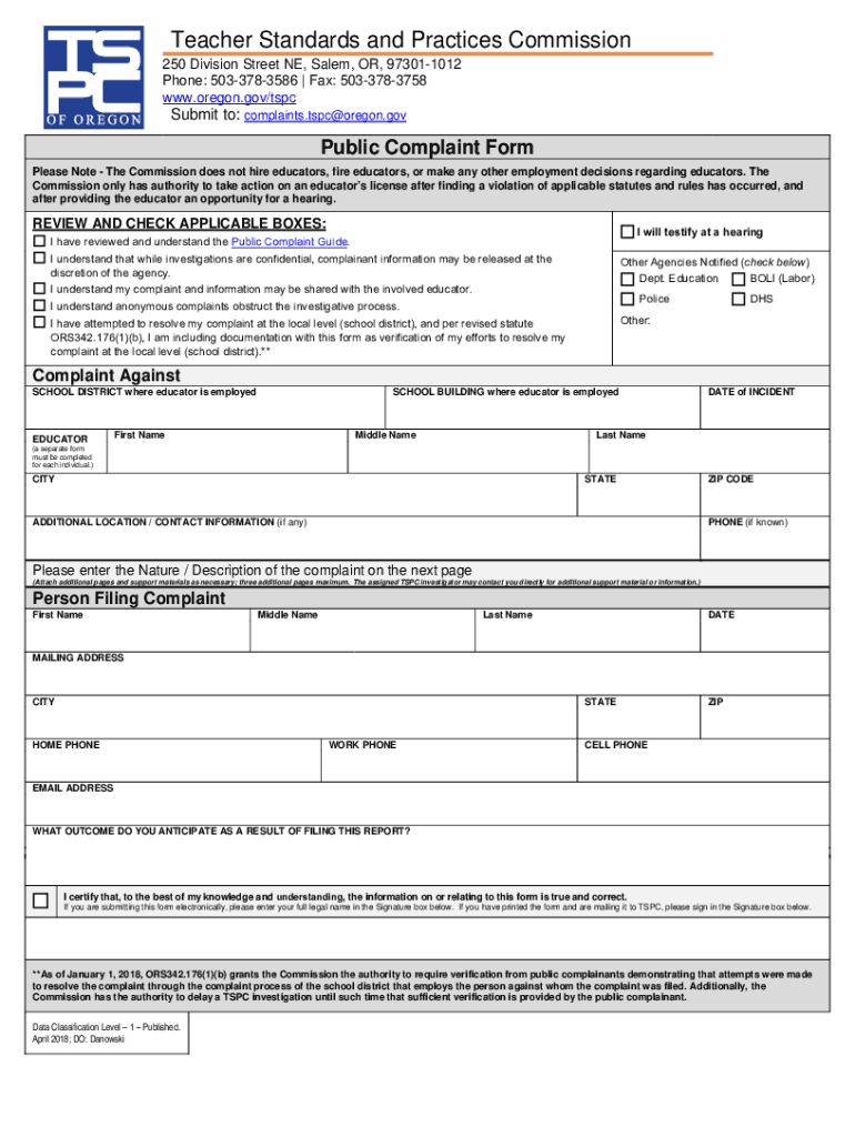 Fillable Online Teacher Standards and Practices Commission - Oregon.gov ...