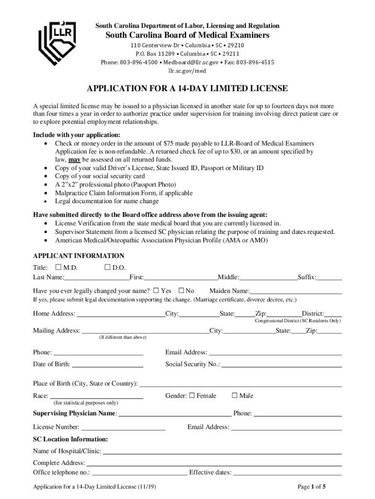 Fillable Online llr sc Reactivation Application to Practice as a ...