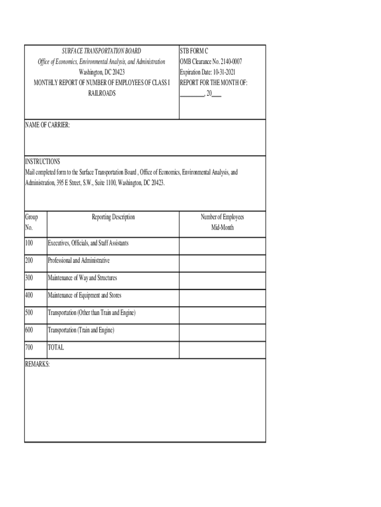 Fillable Online SURFACE TRANSPORTATION BOARD STB FORM C Office of ...