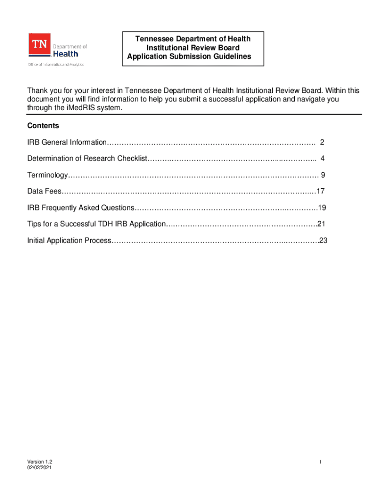 Fillable Online Tennessee Department of Health Institutional Review ...