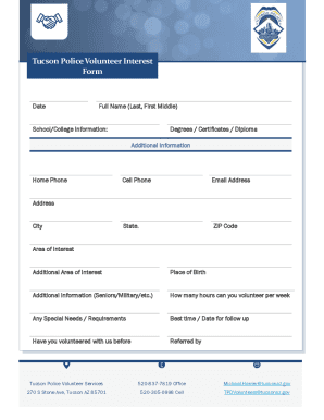 Fillable Online Tucson Police Volunteer Interest Form Fax Email Print ...