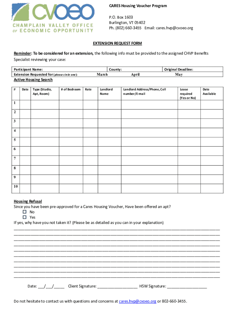 Fillable Online dcf vermont EXTENSION REQUEST FORM Reminder: To be ...