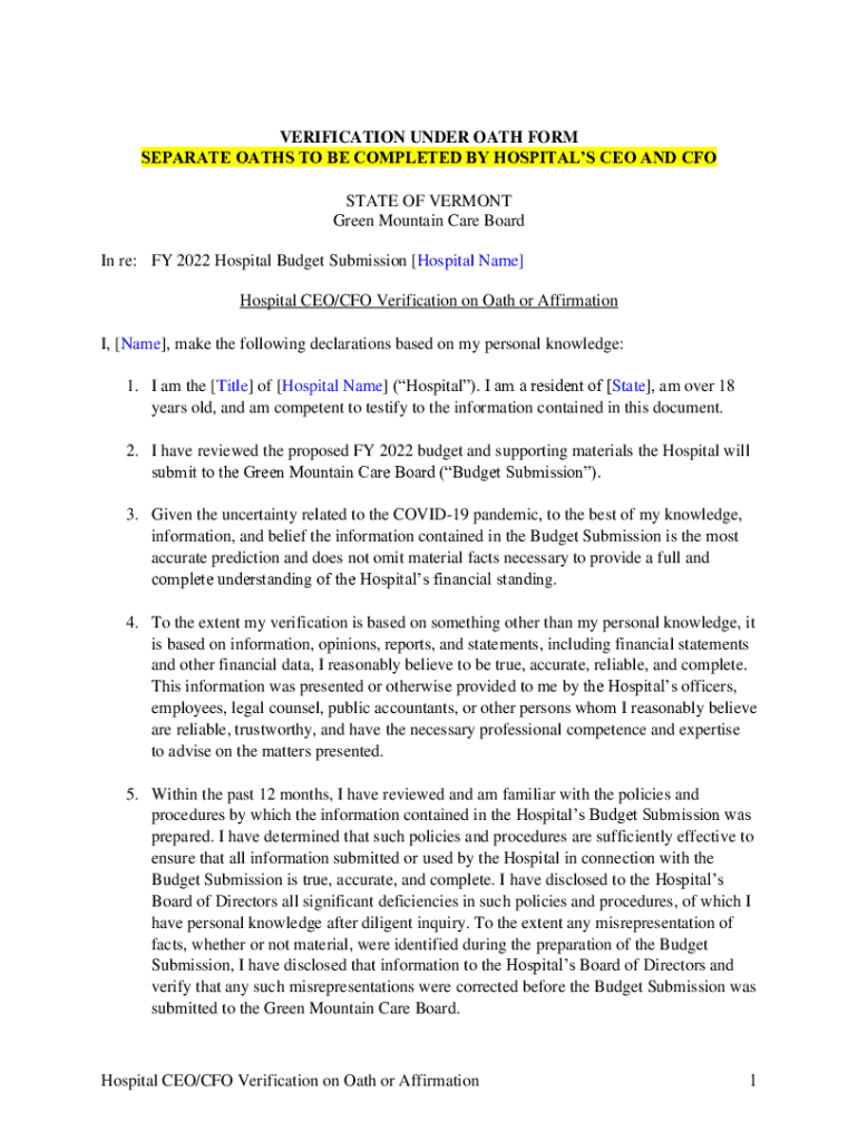 Fillable Online VERIFICATION UNDER OATH FORM SEPARATE OATHS TO BE ... Fax Email Print - pdfFiller