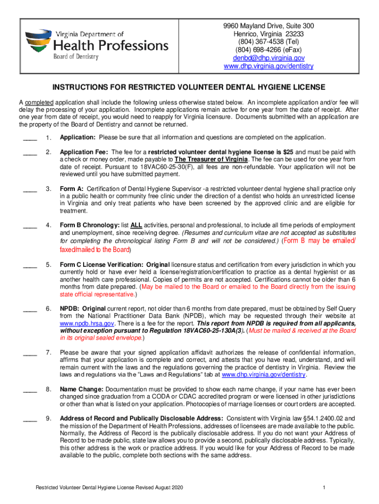 Fillable Online Instructions and Application for Restricted Volunteer ...