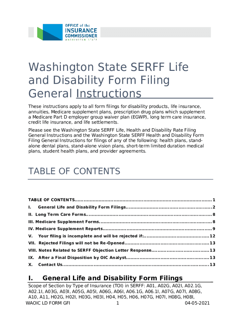 DRAFT Washington State SERFF Health and Disability ... Doc Template ...