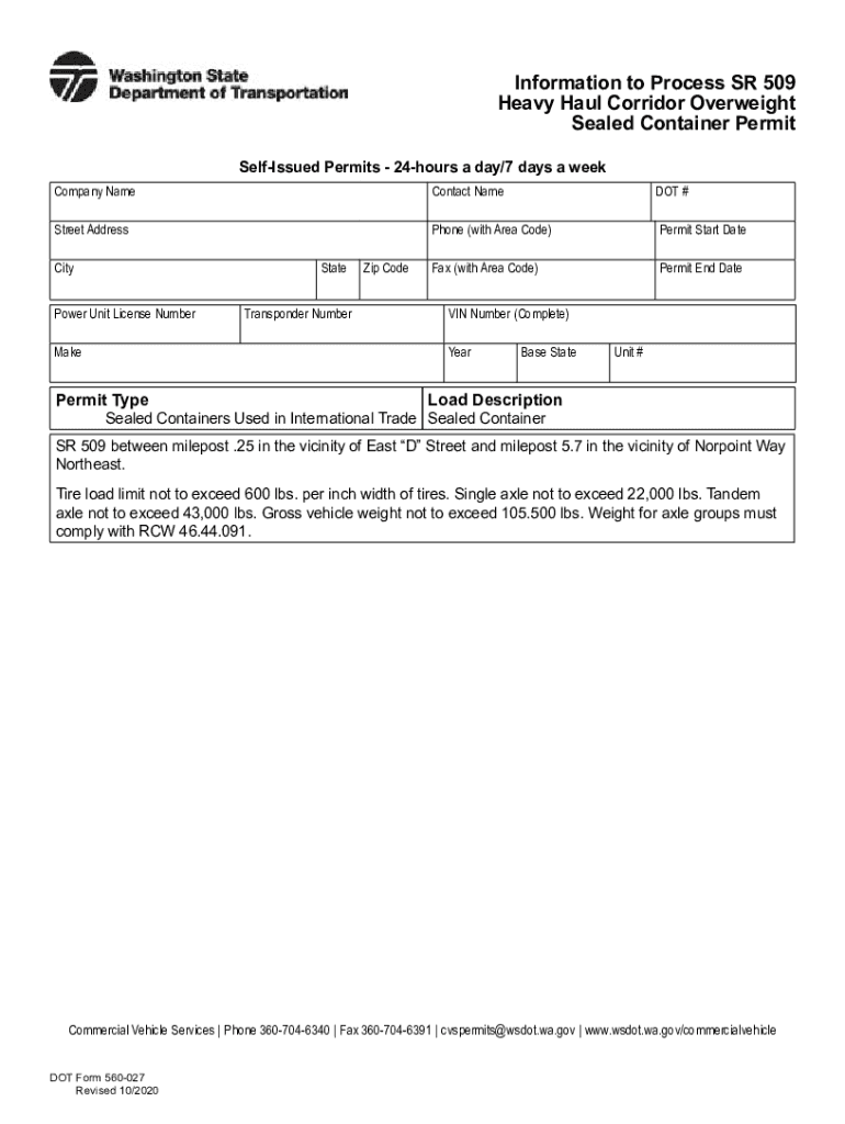 Fillable Online wsdot wa DOT Form 560-027 Information to Process SR 509 ...
