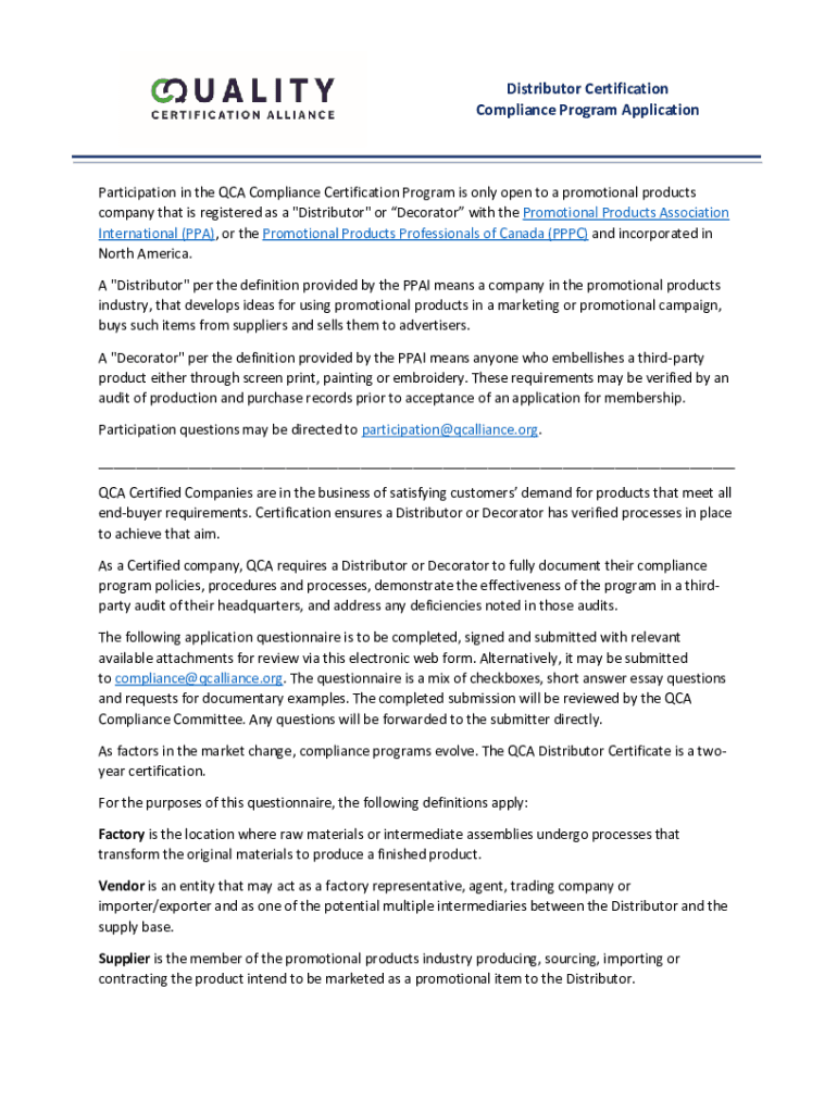 Fillable Online Distributor Certification Compliance Program ...