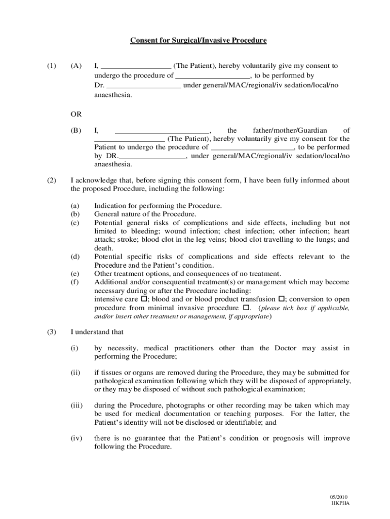 Fillable Online Consent for Surgical/Invasive Procedure PERSON(S ...
