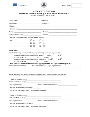 Fillable Online APPLICATION FORM Erasmus+ students mobility ... - ELTE ...