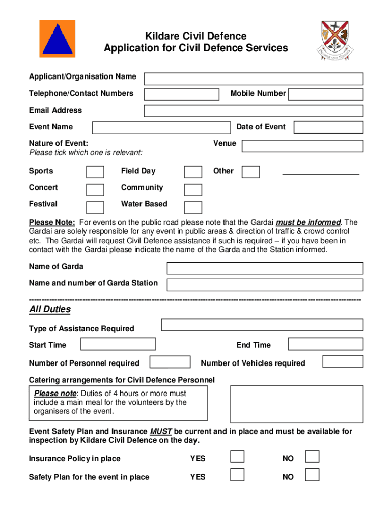 Fillable Online Kildare Civil Defence Application Form.doc Fax Email ...