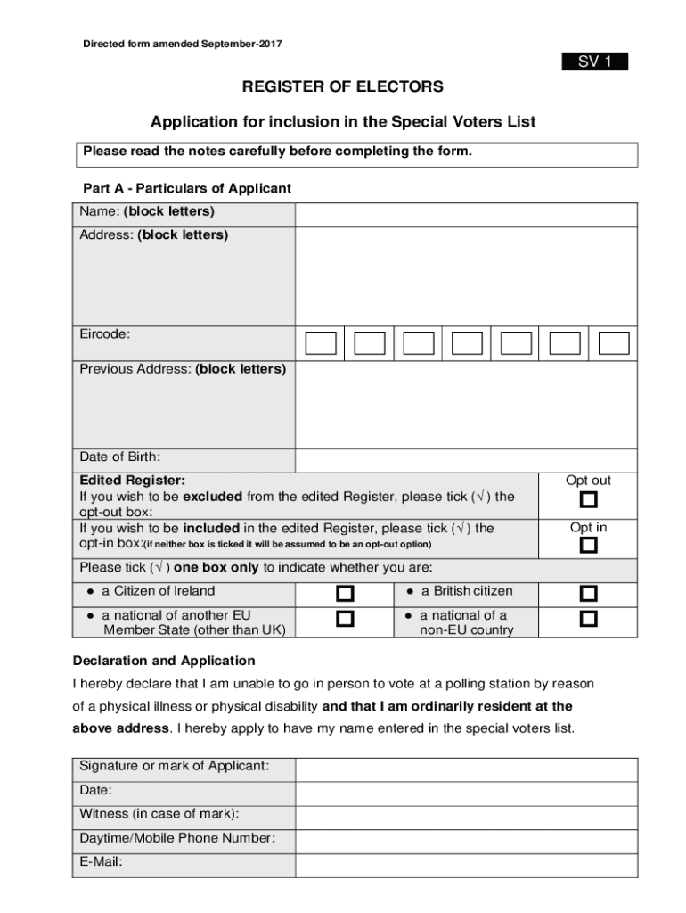 Fillable Online REGISTER OF ELECTORS Application for inclusion in the ... Fax Email Print ...