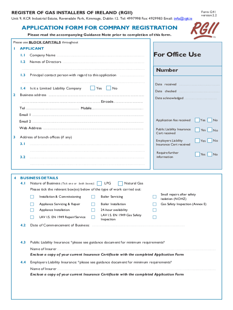 Fillable Online G41 - RGII Company Application Form - V2.2 Fax Email ...