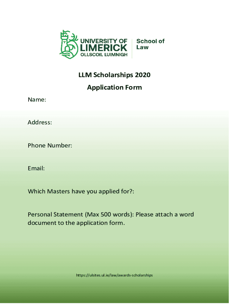 Fillable Online LLM Scholarships 2020 application form Fax Email Print ...