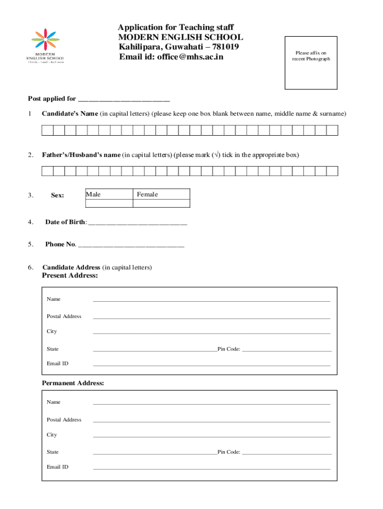 Fillable Online Application for Teaching staff ... - Modern English ...