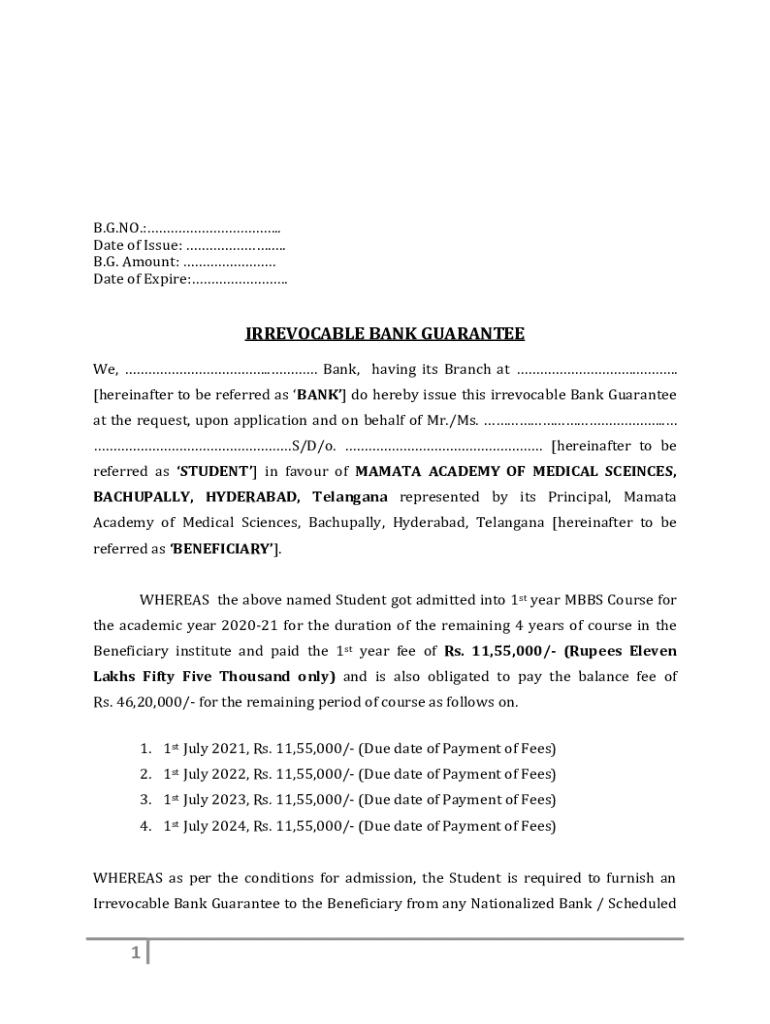 Fillable Online IRREVOCABLE BANK GUARANTEE - CAIMS Fax Email Print ...