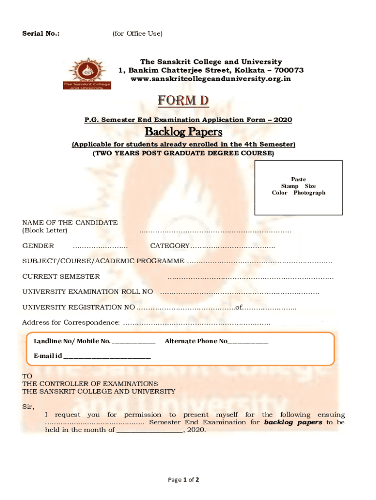 Fillable Online Exam Forms Online- Exam Online, Examination Section ...