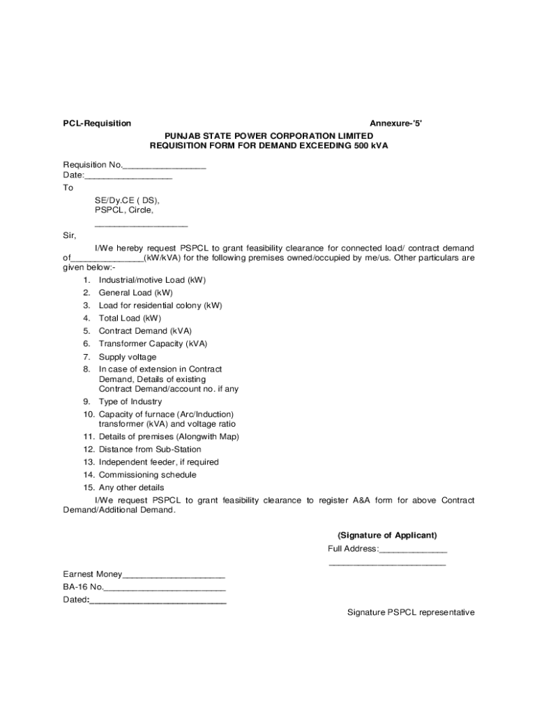 Fillable Online PCL-Requisition - REQUISITION FORM FOR DEMAND EXCEEDING ...