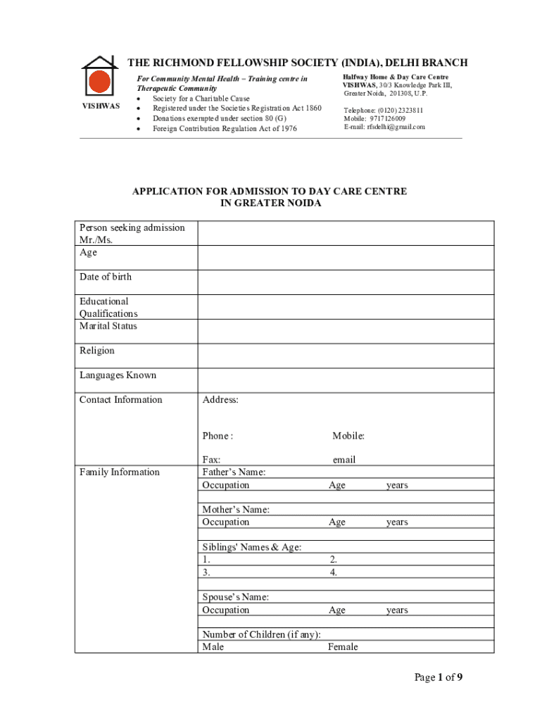 Fillable Online Daycare Application Form Template Childcare Registration ... Fax Email Print ...