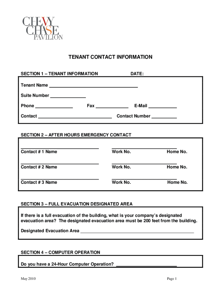 Fillable Online CCP Tenant Contact Information Form Fax Email Print ...
