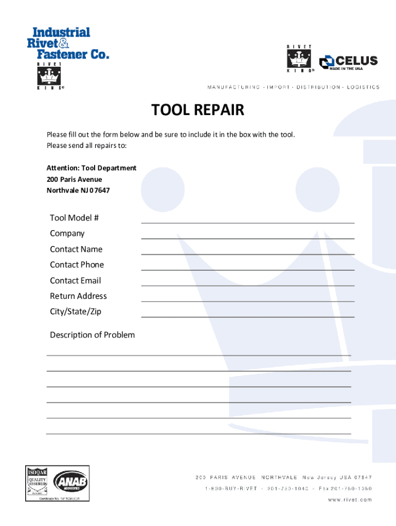 Fillable Online Tool Repair Form Fax Email Print - pdfFiller