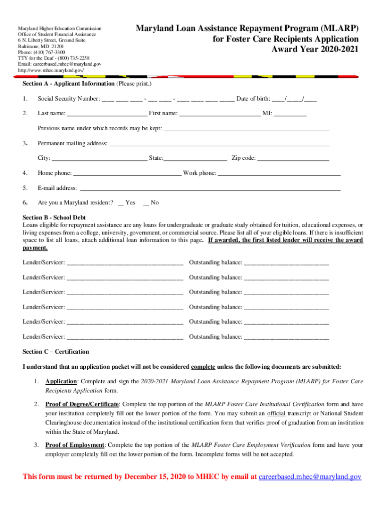 Fillable Online Mhec Maryland State Graduate Nursing Scholarship And
