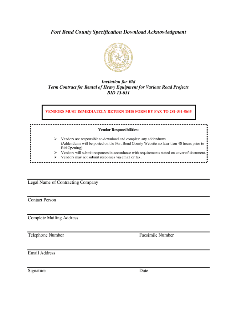 Fillable Online B13-031 Term Contract for Rental of Heavy Equipment Fax ...