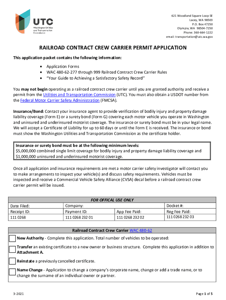 Fillable Online RAILROAD CONTRACT CREW CARRIER PERMIT APPLICATION Fax ...