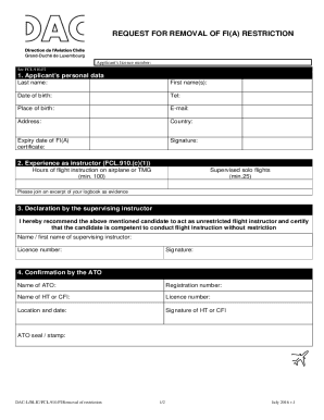 Fillable Online Request for removal of FI(A) restriction (Form 910-FI ...