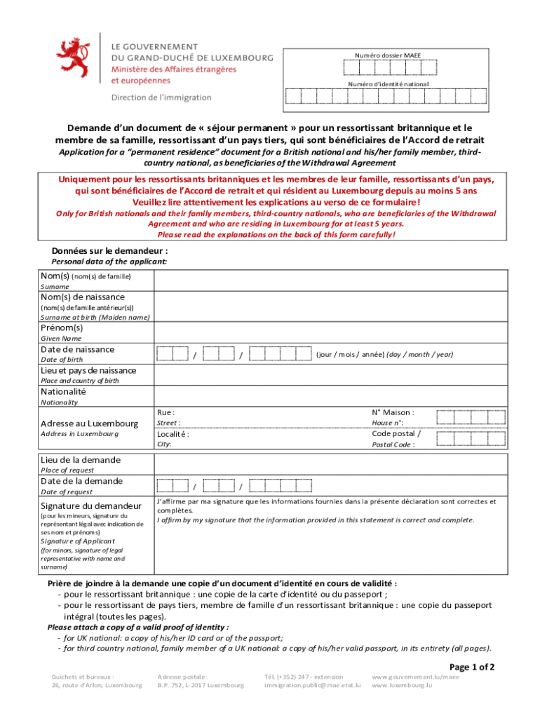 Fillable Online Application for a permanent residence document for a ...
