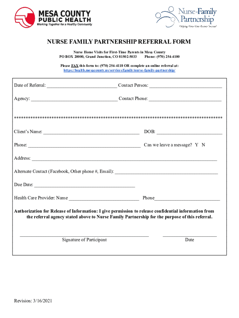 Fillable Online health mesacounty PDF nurse-family partnership referral ...