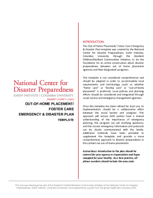 Fillable Online Out of Home Placement Emergency Preparedness Template ...