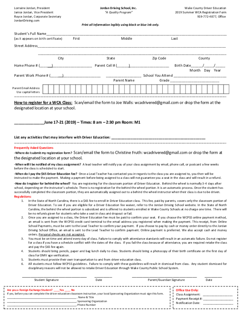 Fillable Online Registration Form - Jordan Driving School - Fill and ...