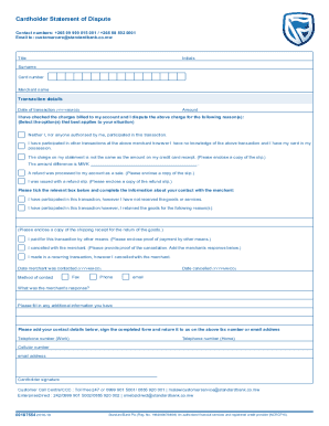 Fillable Online Cardholder Statement of Dispute - Standard Bank Fax ...