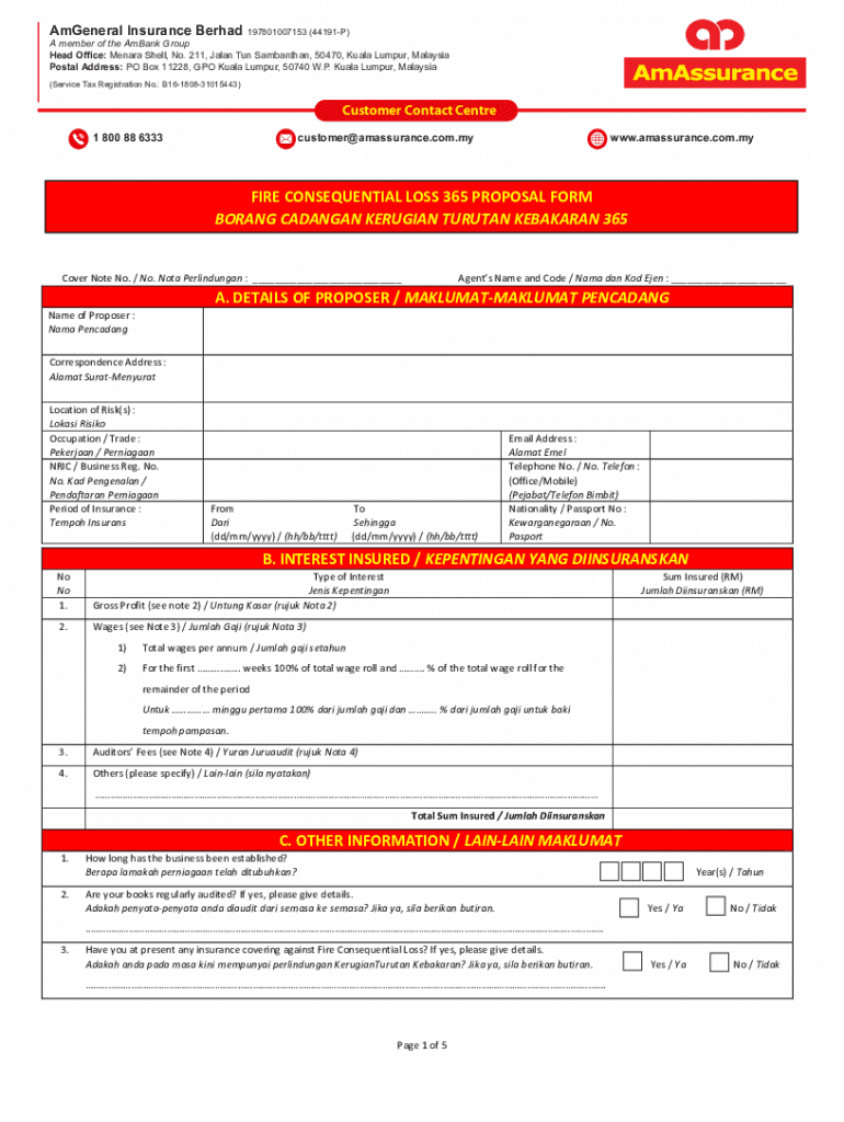 Fillable Online Fillable Online Get the AmGeneral Insurance Berhad A ...