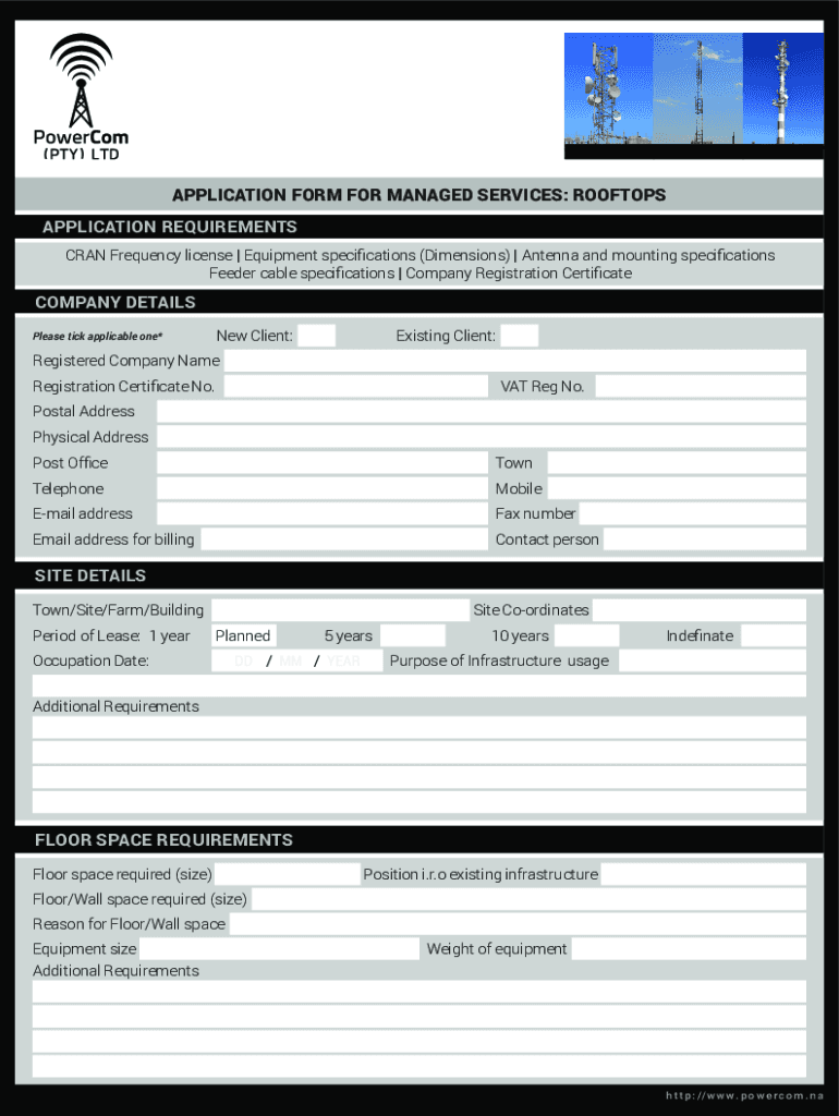 Fillable Online APPLICATION FORM FOR MANAGED SERVICES: ROOFTOPS ... Fax ...