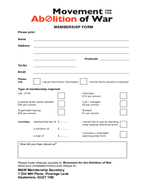 Fillable Online MAW membership form Fax Email Print - pdfFiller