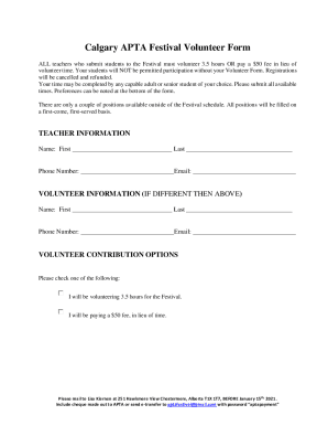 Fillable Online Calgary APTA Festival Volunteer Form Fax Email Print ...