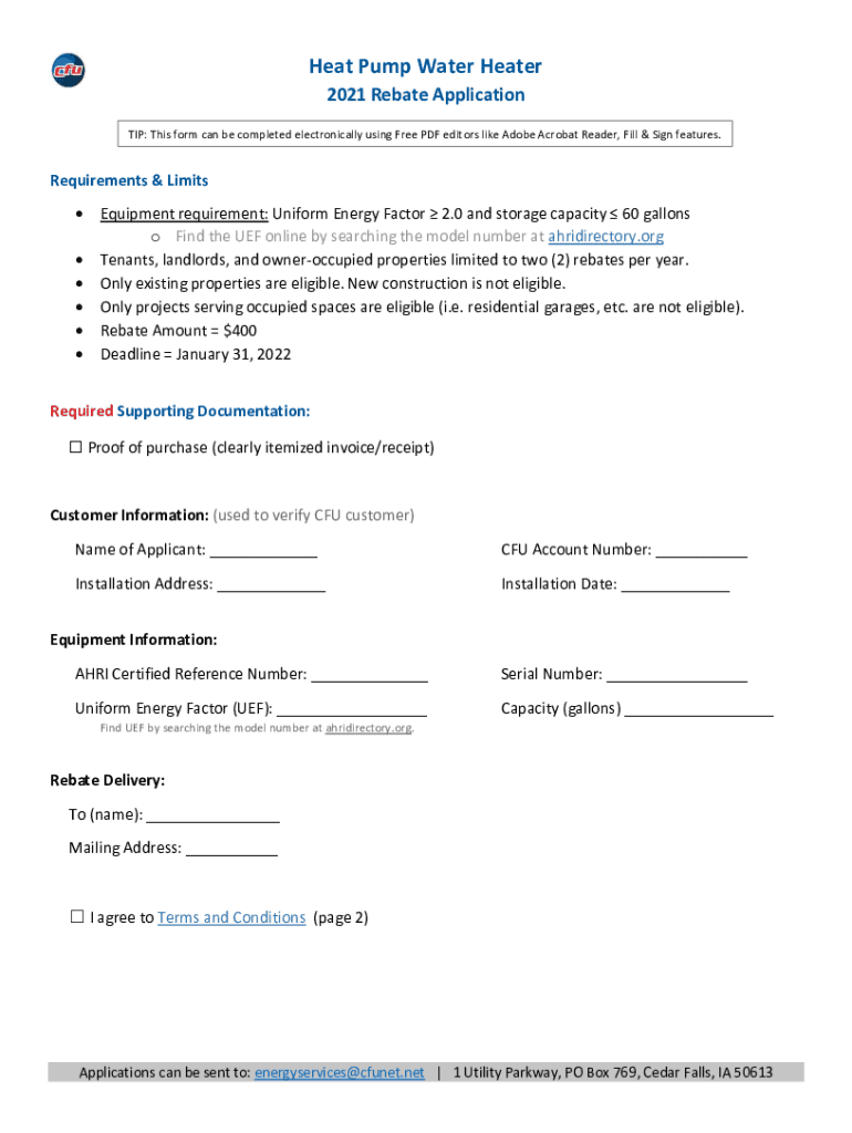 Fillable Online Equipment requirement: Uniform Energy Factor 2 Fax ...