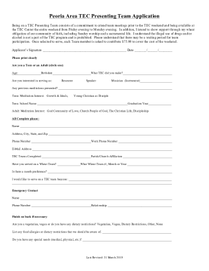 Fillable Online TEC Presenting Team Application Form Fax Email Print ...