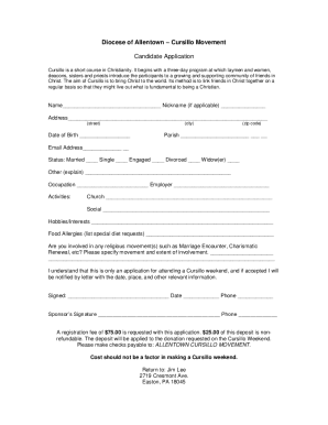 Fillable Online Application Form for Cursillo Fax Email Print - pdfFiller