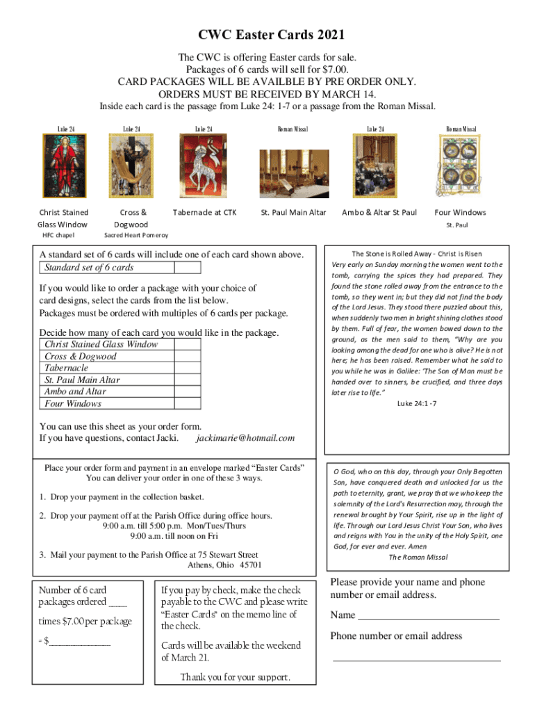 Fillable Online The CWC is offering Easter cards for sale Fax Email ...