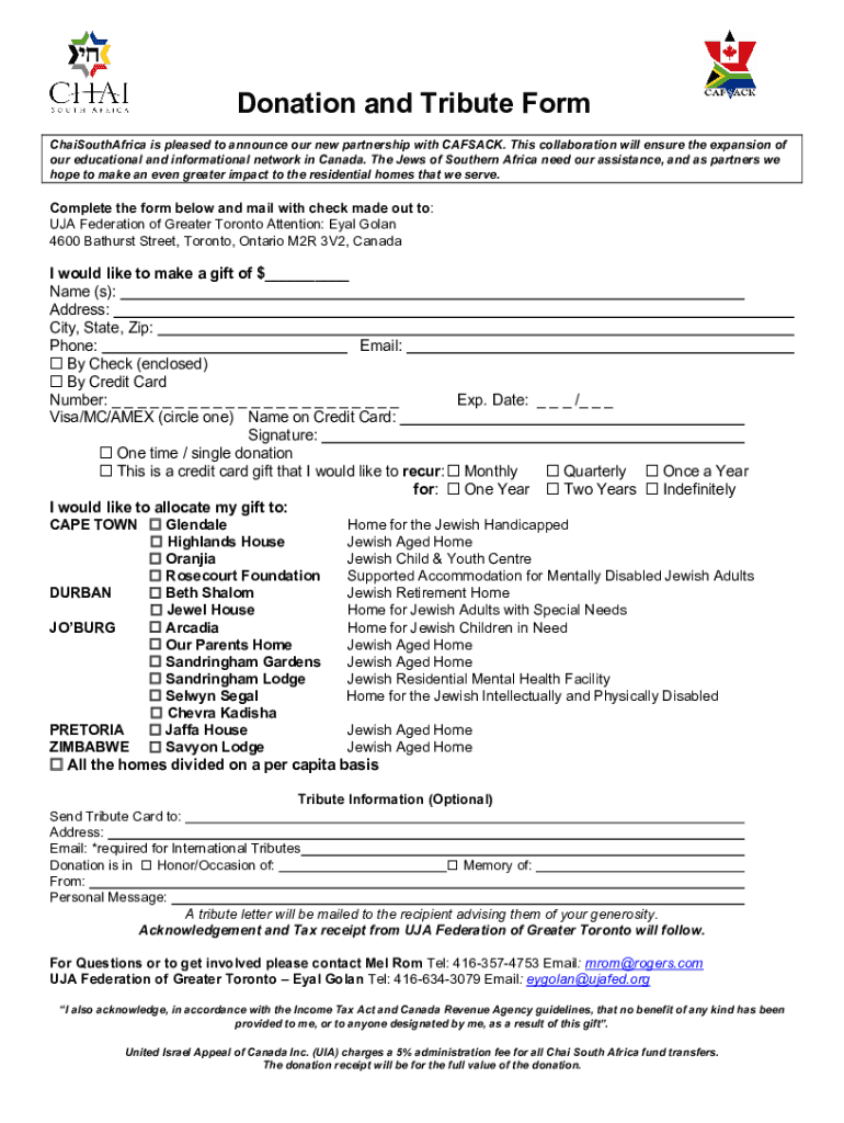 Fillable Online Donation and Tribute form Fax Email Print - pdfFiller